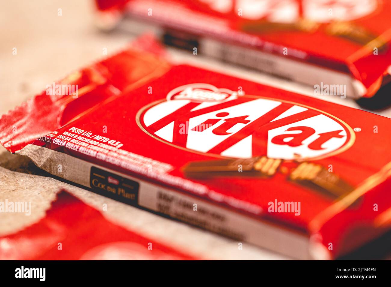 Kit Kat, Nestlé chocolate covered wafer. Closeup photography. Brasilia ...