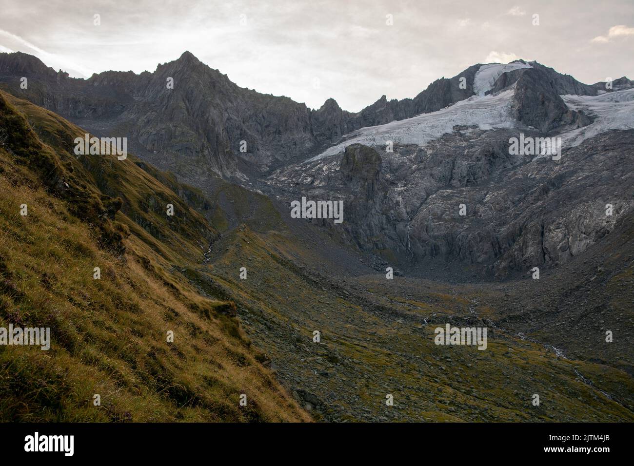 Impressive alpine view of high peaks in summer Stock Photo - Alamy