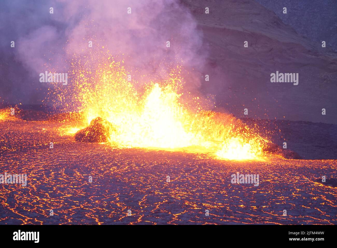 The Fagradalsfiall volcano eruption and hot lava on land in Iceland ...