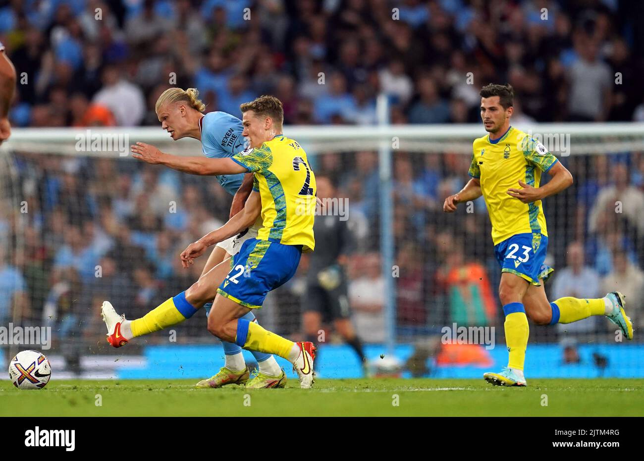 Manchester City's Erling Haaland and Nottingham Forest's Ryan Yates ...