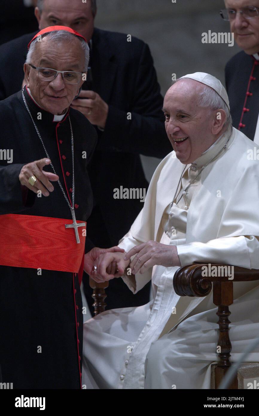Vatican City, Vatican, 31 August 2022. Pope Francis greets cardinal ...