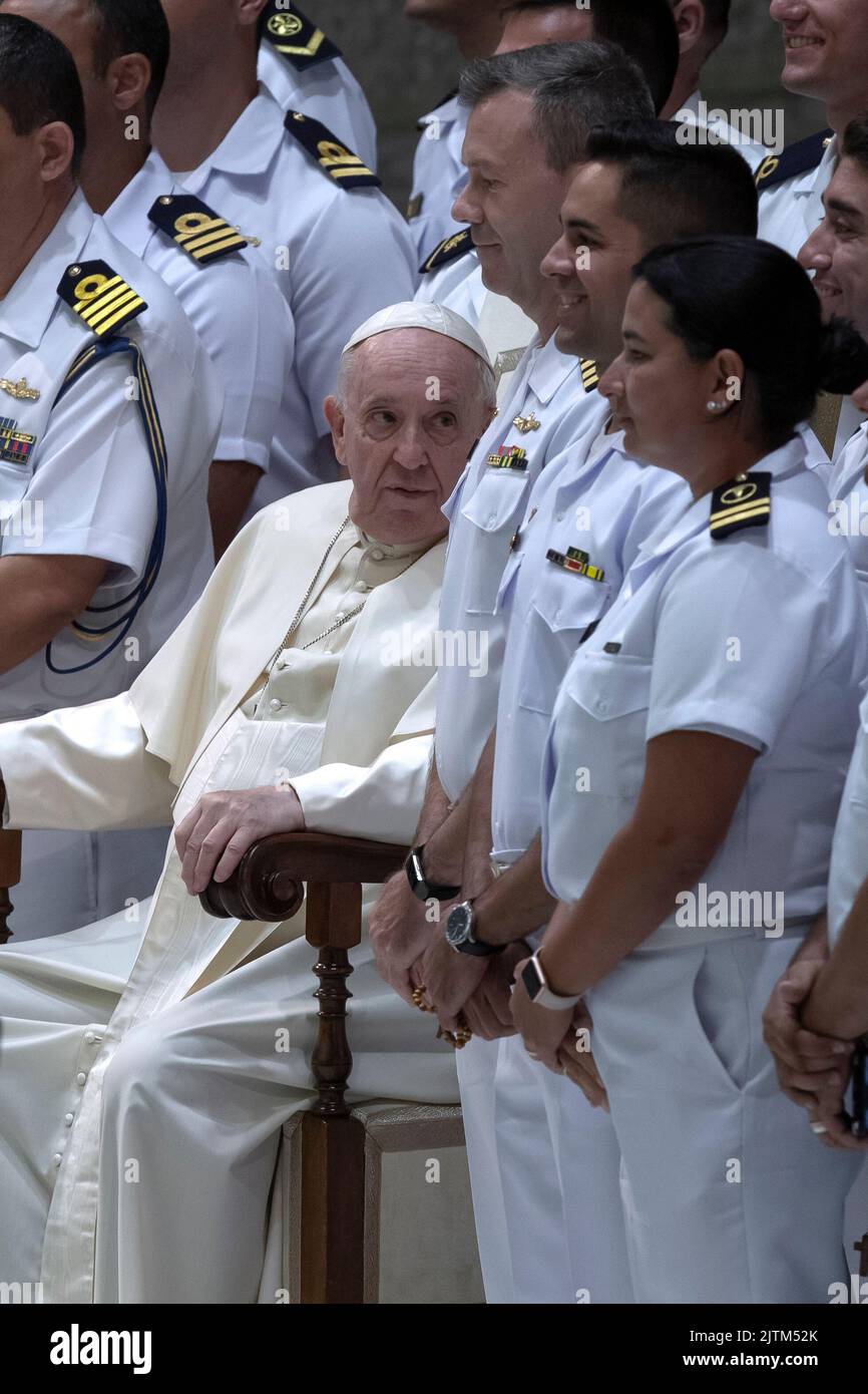 Vatican City, Vatican, 31 August 2022. Pope Francis poses with members ...
