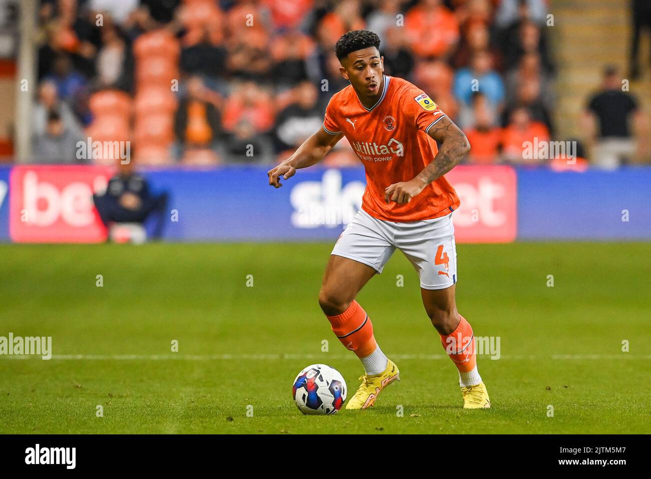 Jordan Lawrence-Gabriel #4 of Blackpool in action during the game in ...