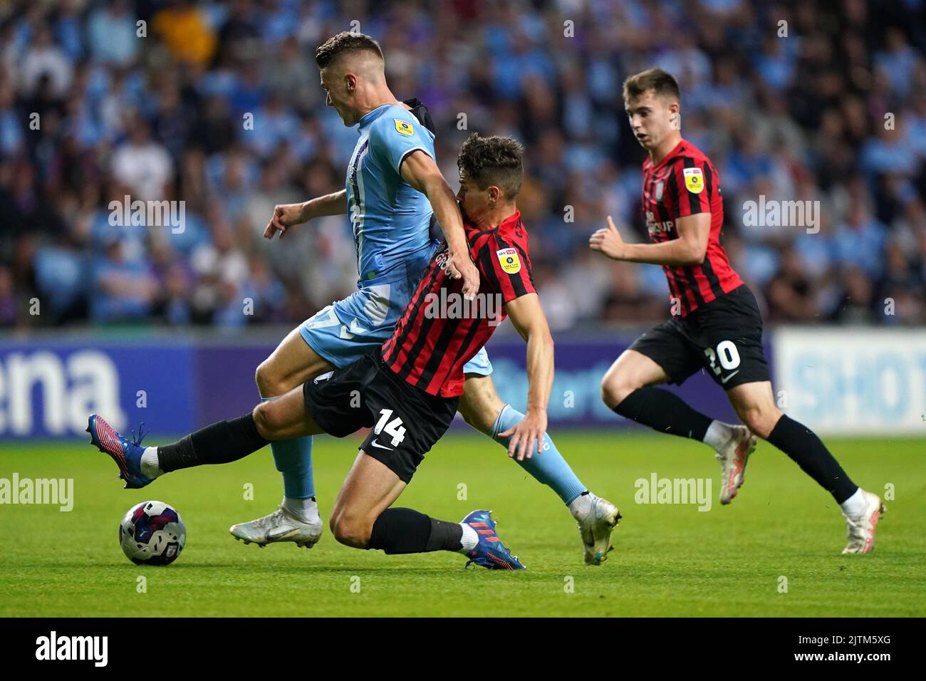 Preston North End's Jordan Storey fouls Coventry City's Viktor Gyokeres ...