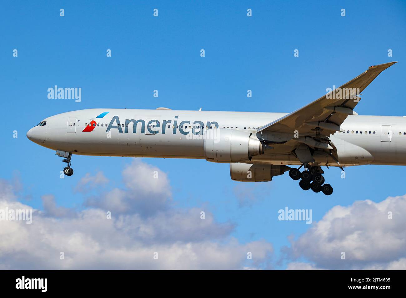 Boeing 777-300ER aircraft of American Airlines arriving at London ...