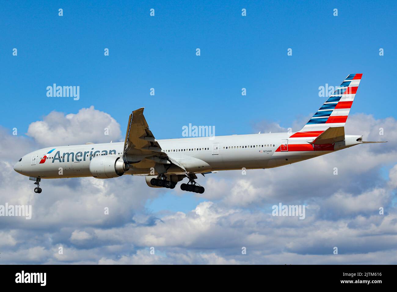 Boeing 777-300ER aircraft of American Airlines arriving at London ...