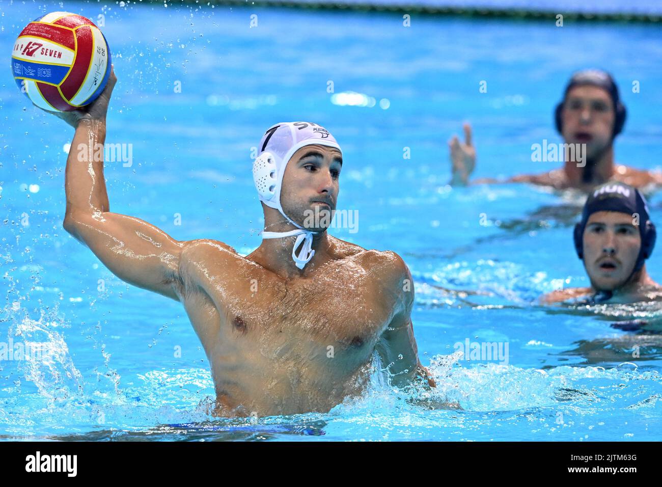 SPLIT, CROATIA - AUGUST 31: Strahinja Rasovic of Serbia shoots on goal ...