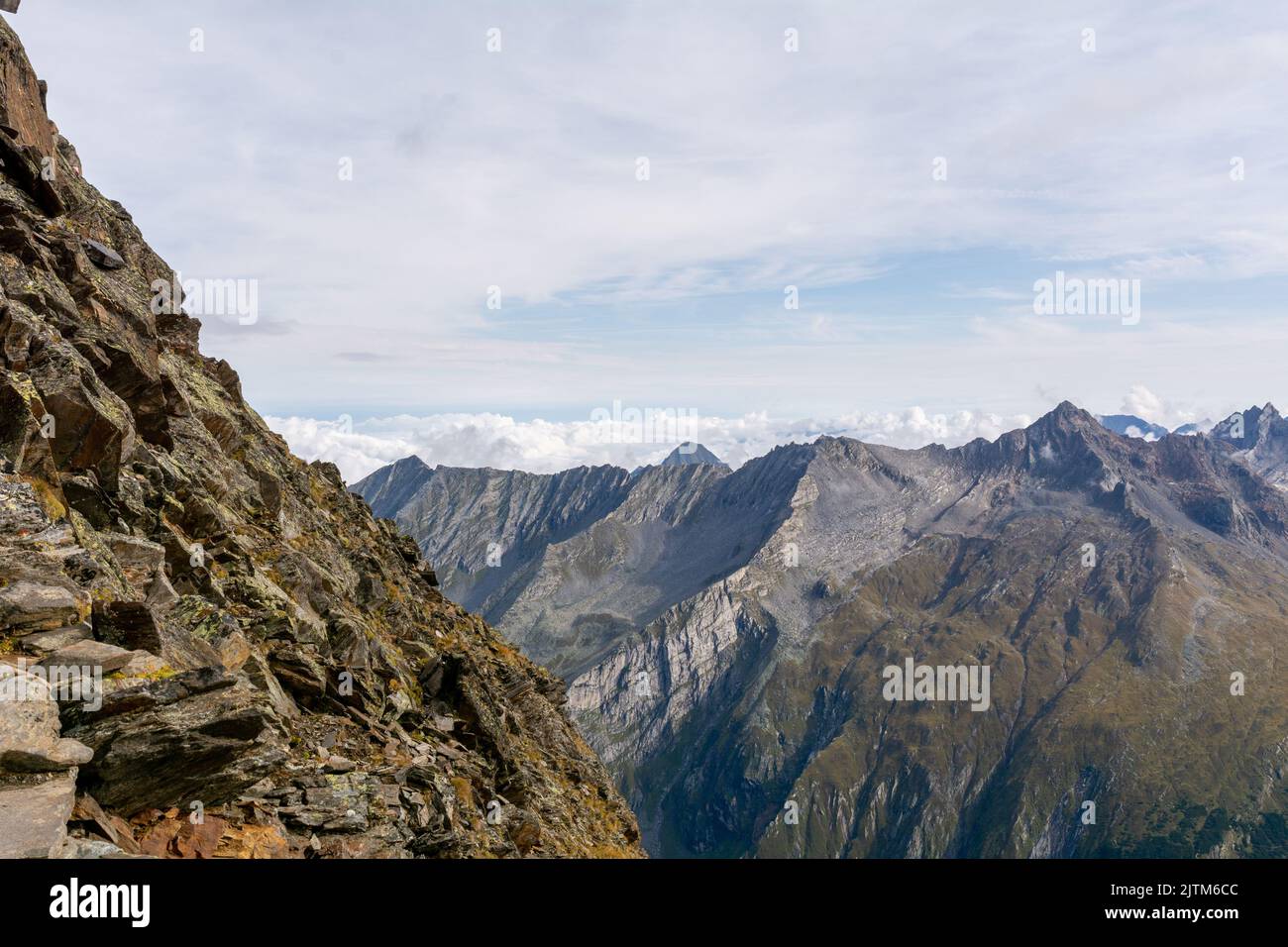 Impressive alpine view of high peaks in summer Stock Photo - Alamy