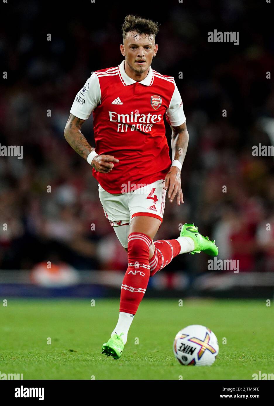 Arsenal's Ben White in action during the Premier League match at the ...