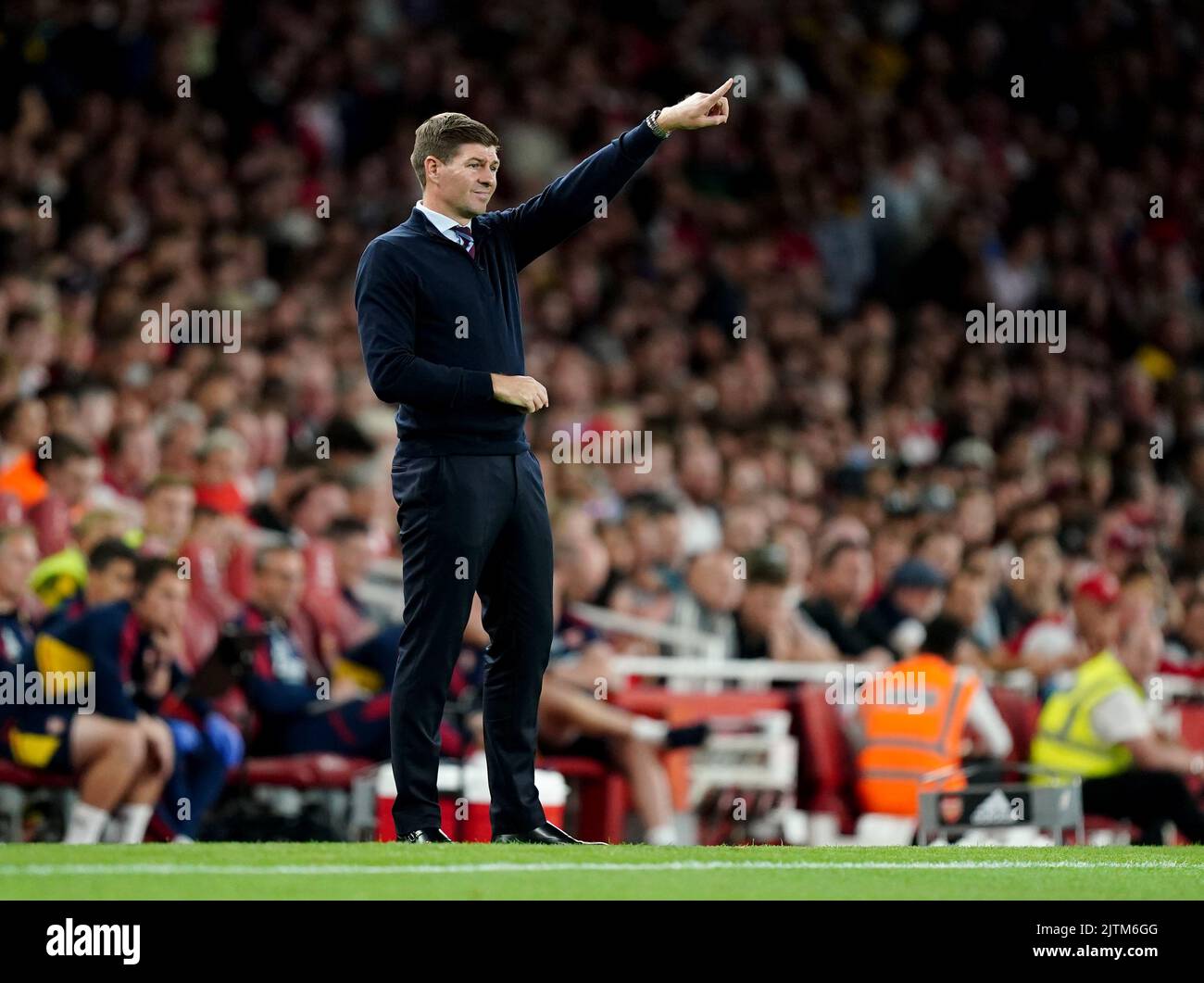Aston Villa manager Steven Gerrard gestures from the sideline during ...