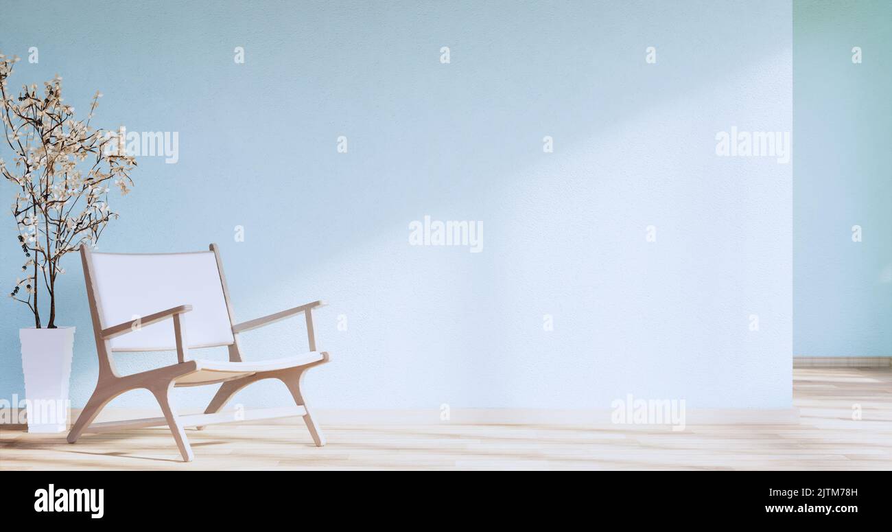 Empty room light blue on wooden floor interior design. 3D rendering ...