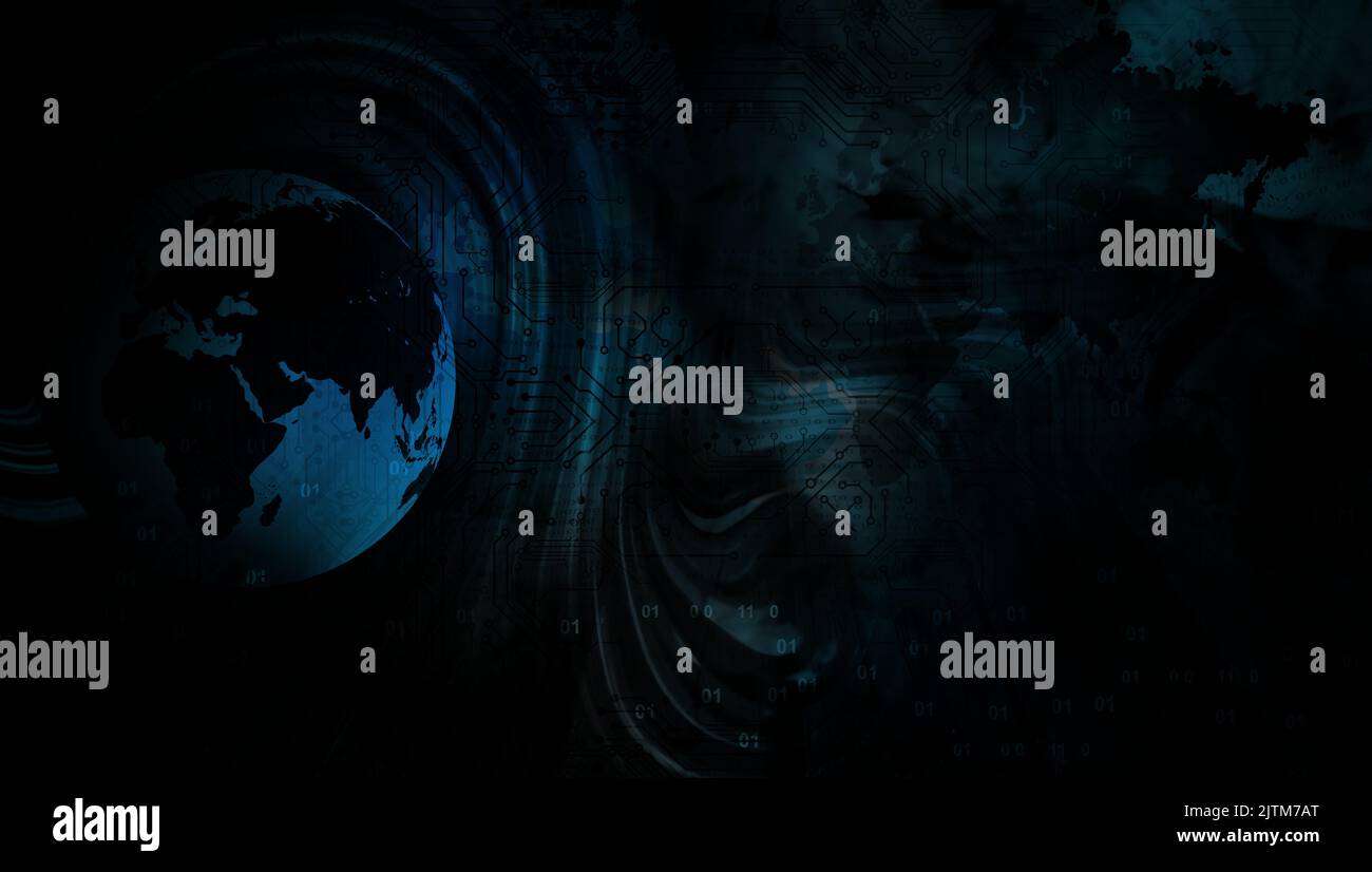 A 3D rendering of an abstract technology background with the globe ...
