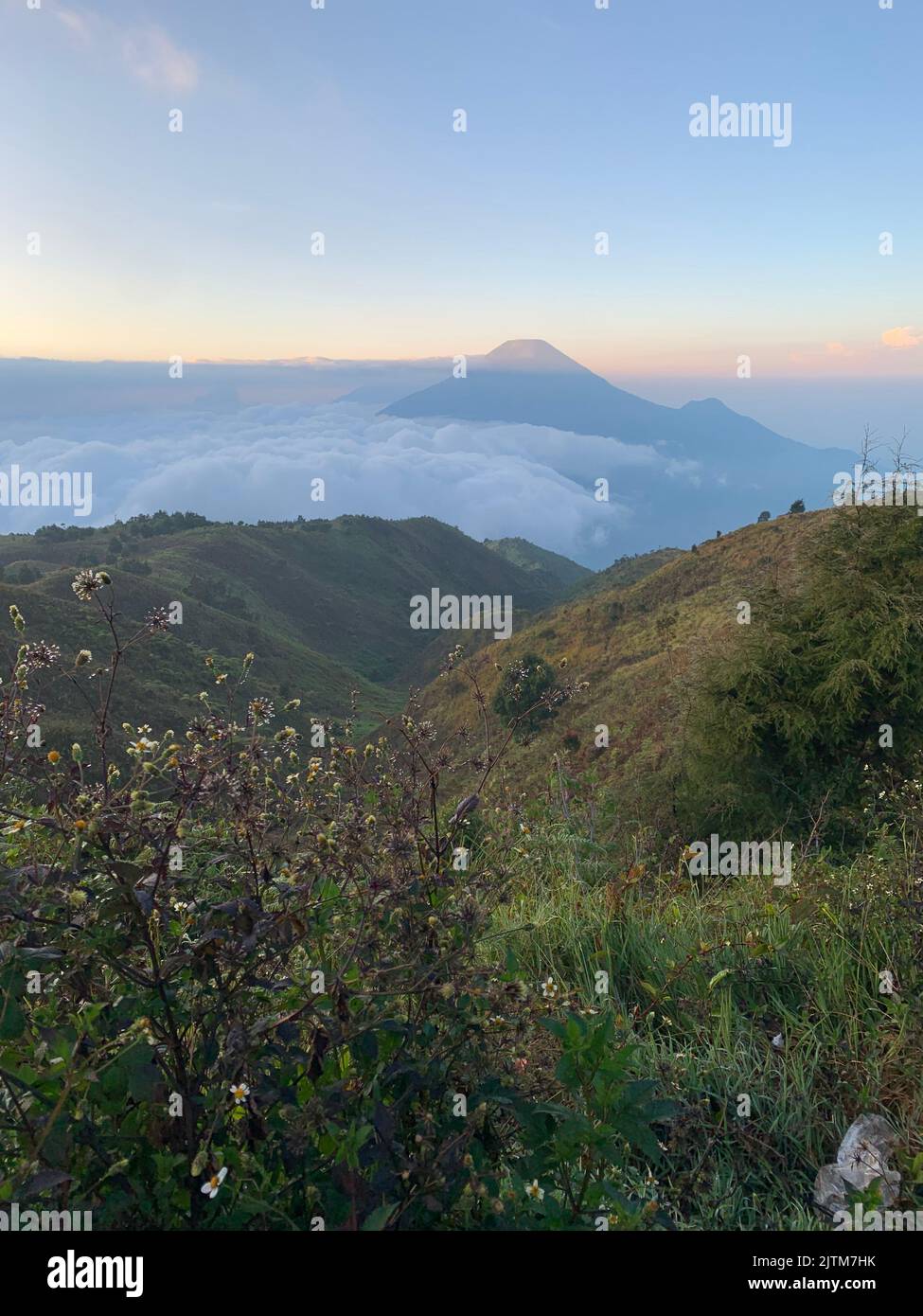 A vertical view of Mount Prau with Mount Sindoro and Mount Sumbing in ...