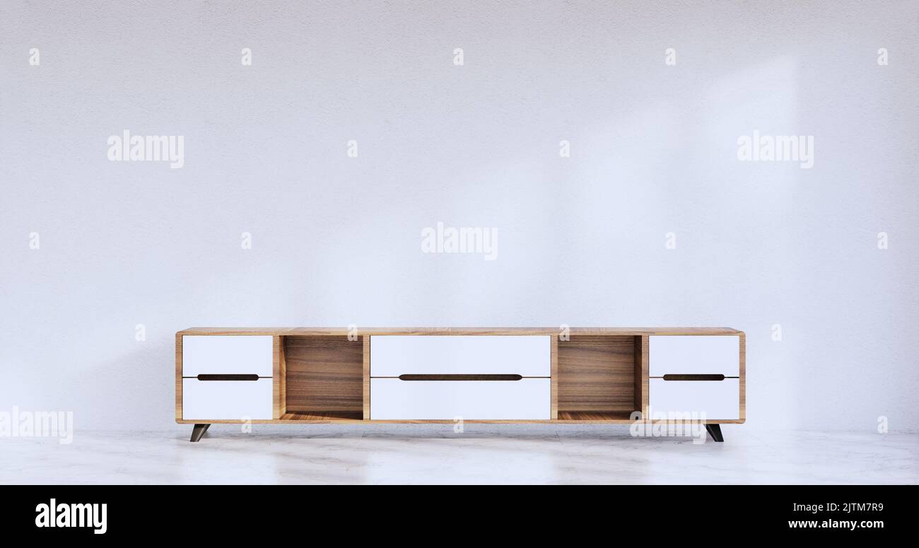 Cabinet wooden japanese design on living room zen style empty wall ...