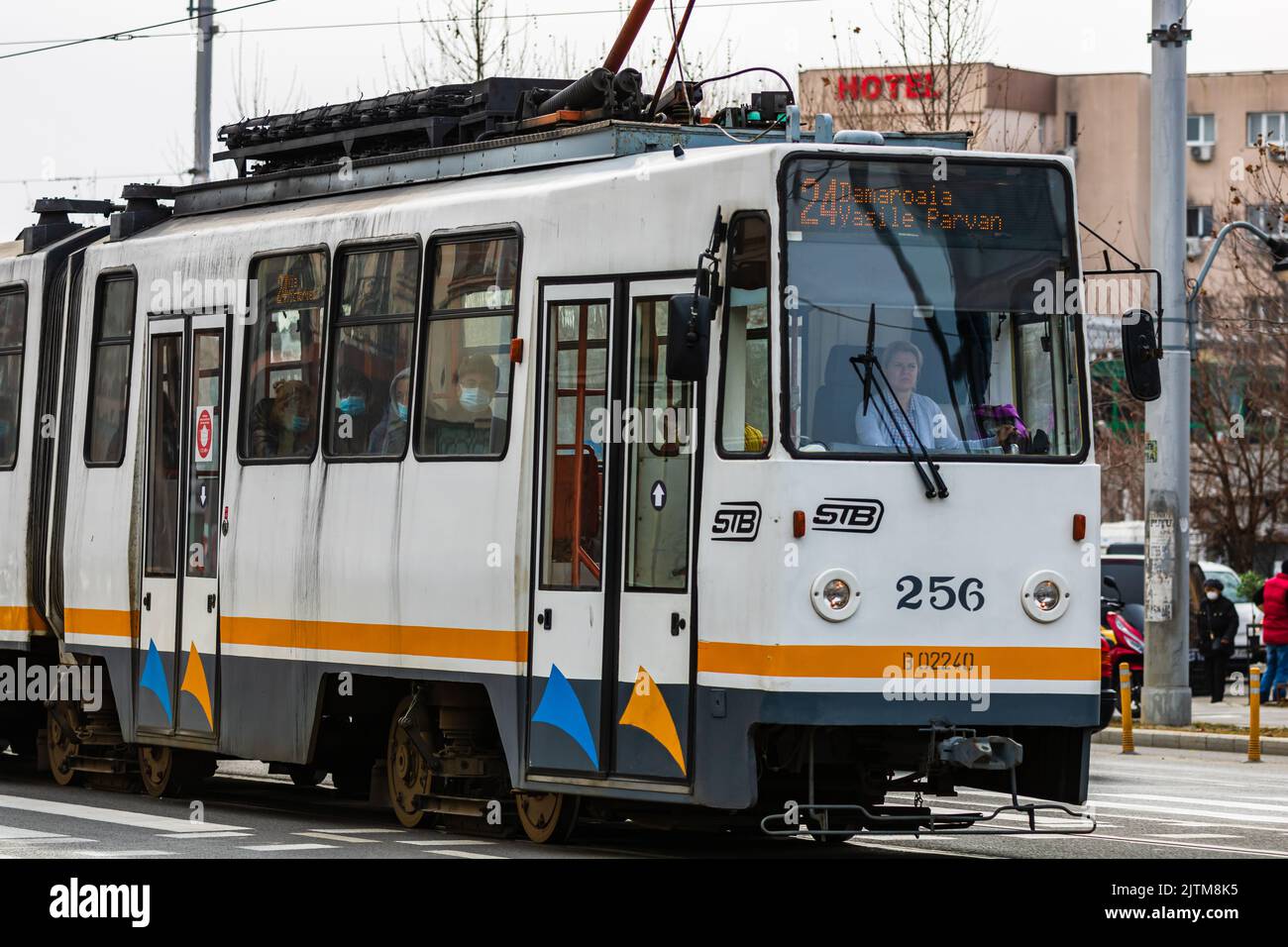 Tram in traffic on the streets of Bucharest, Romania, 2022 Stock Photo ...