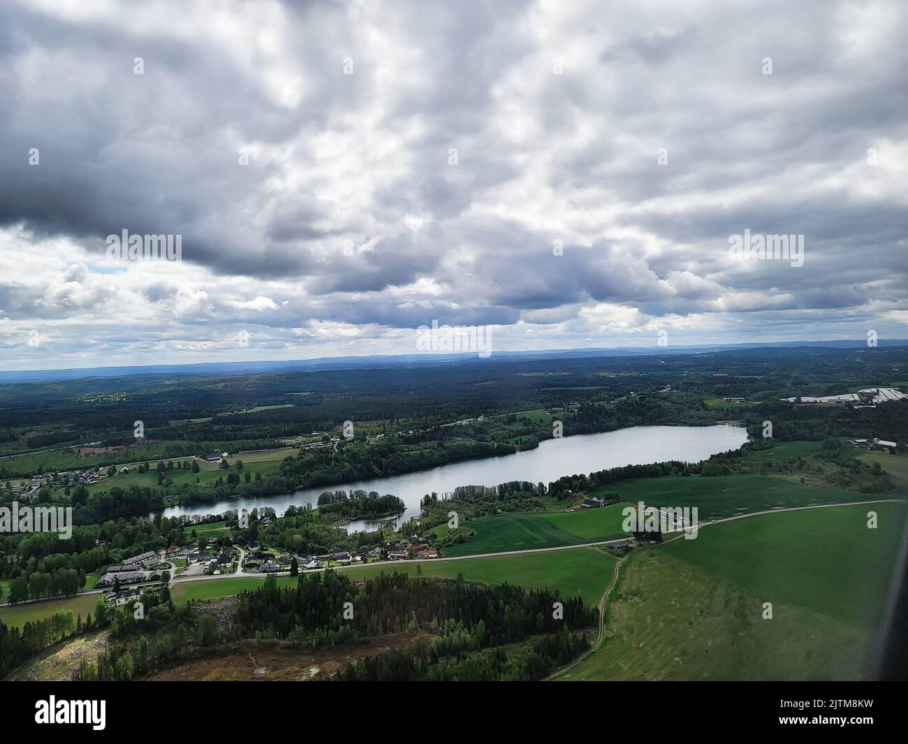 The natural countryside landscape with the river view, aerial Stock ...
