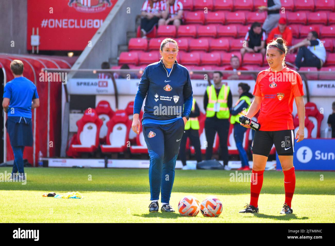 Sunderland Women head coach Melanie Reay oversees the warm up before ...