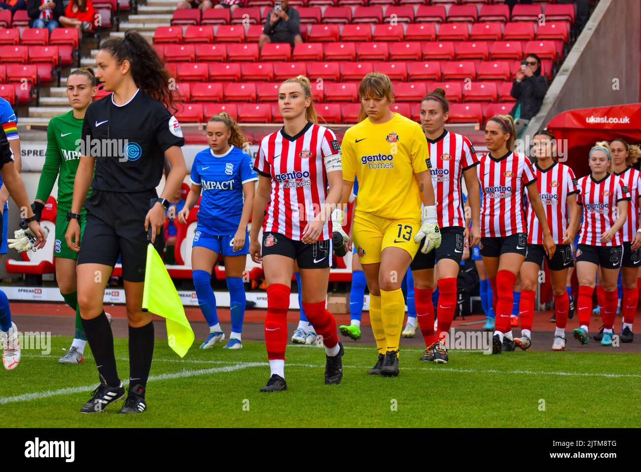 Sunderland Women captain Emma Kelly leads her team onto the Stadium of ...