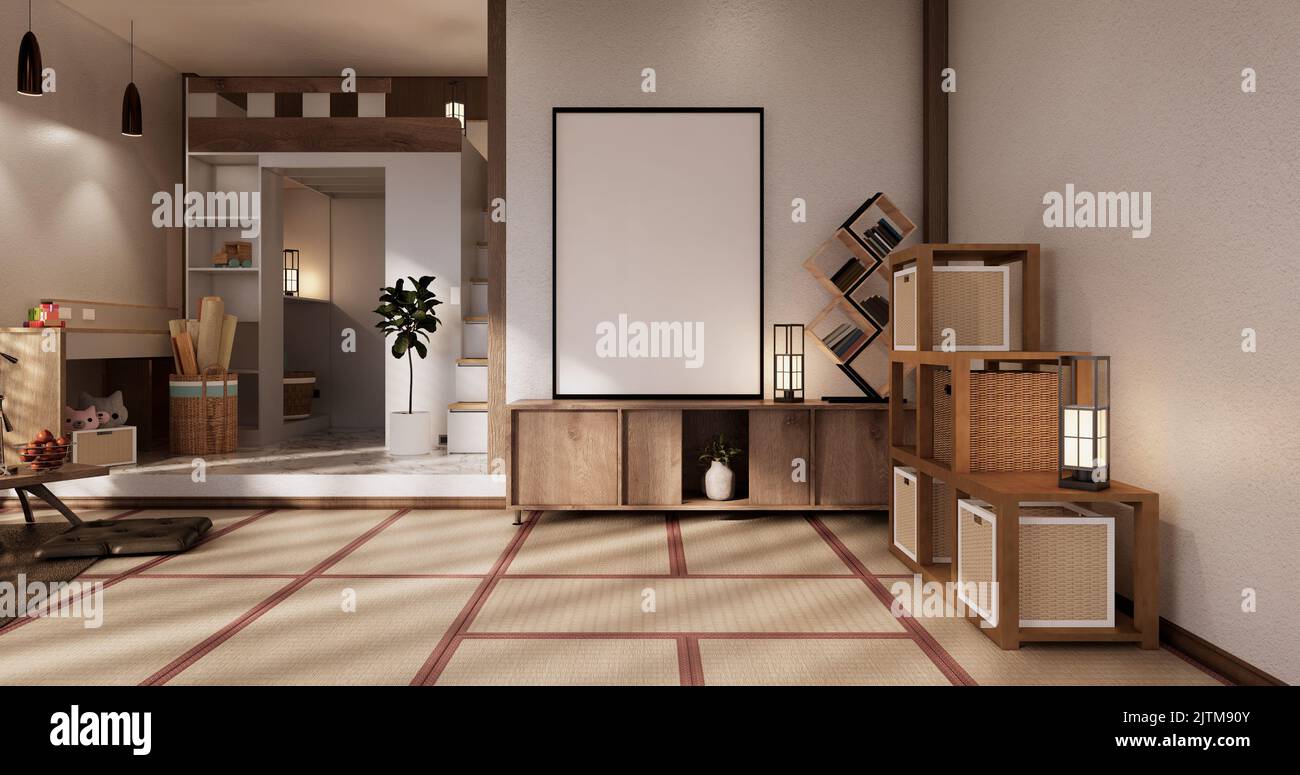Japan room Minimal cabinet for tv interior wall mockup,3d rendering ...