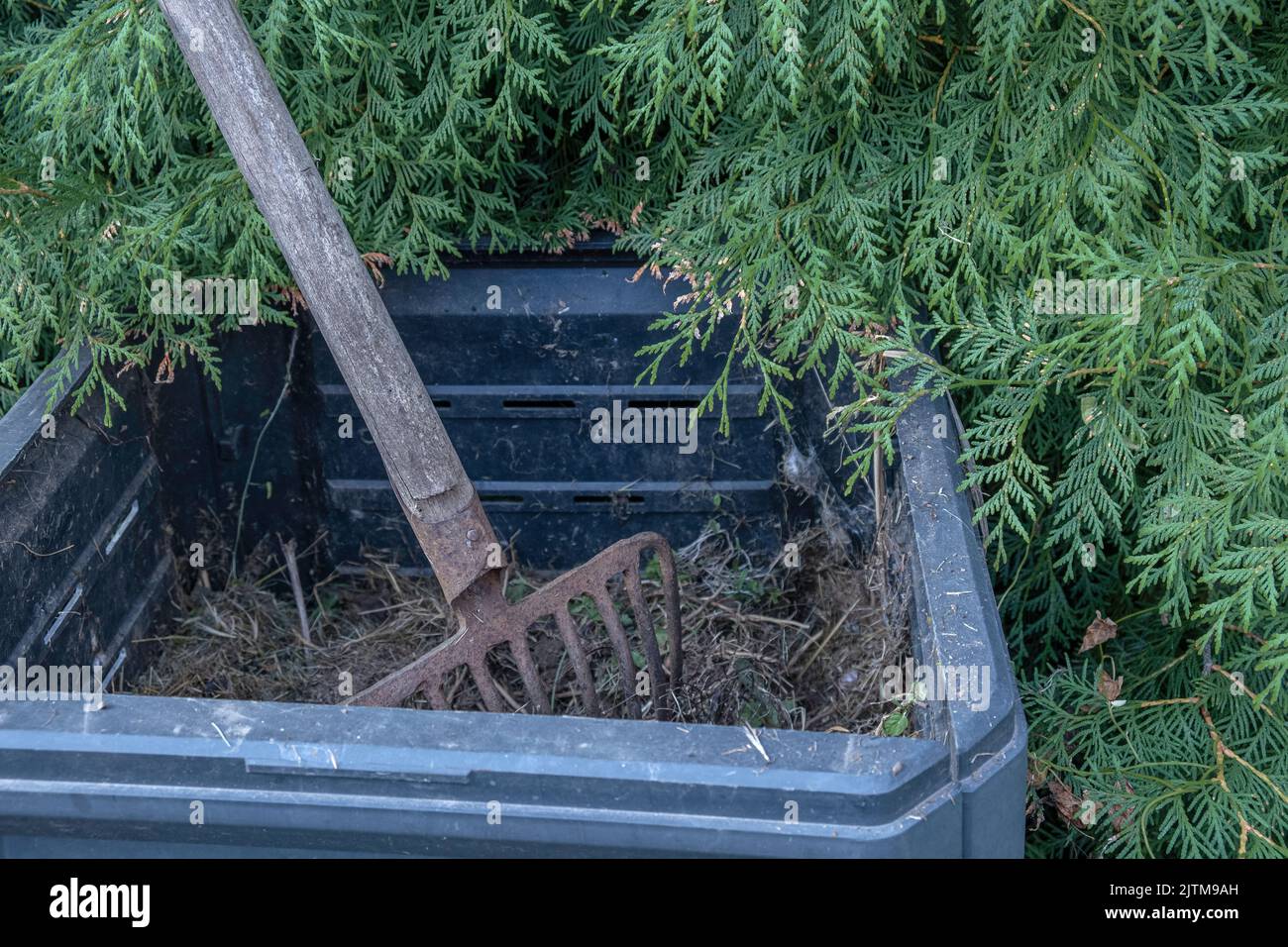 Garden shovel on compost. Compost preparation Stock Photo - Alamy