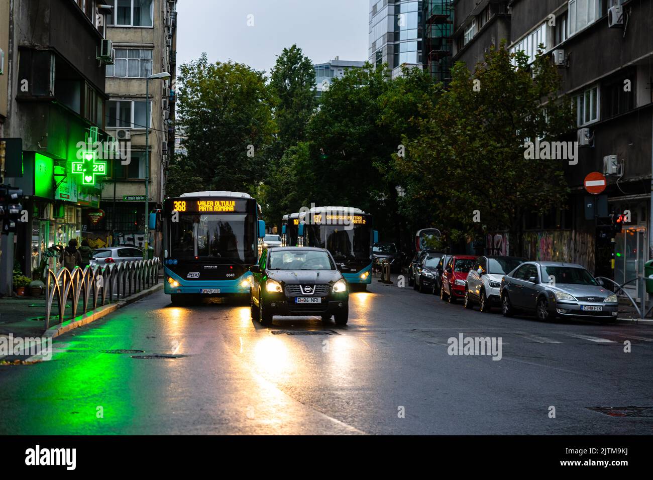 Car traffic, pollution, traffic jam in the morning and evening in the ...