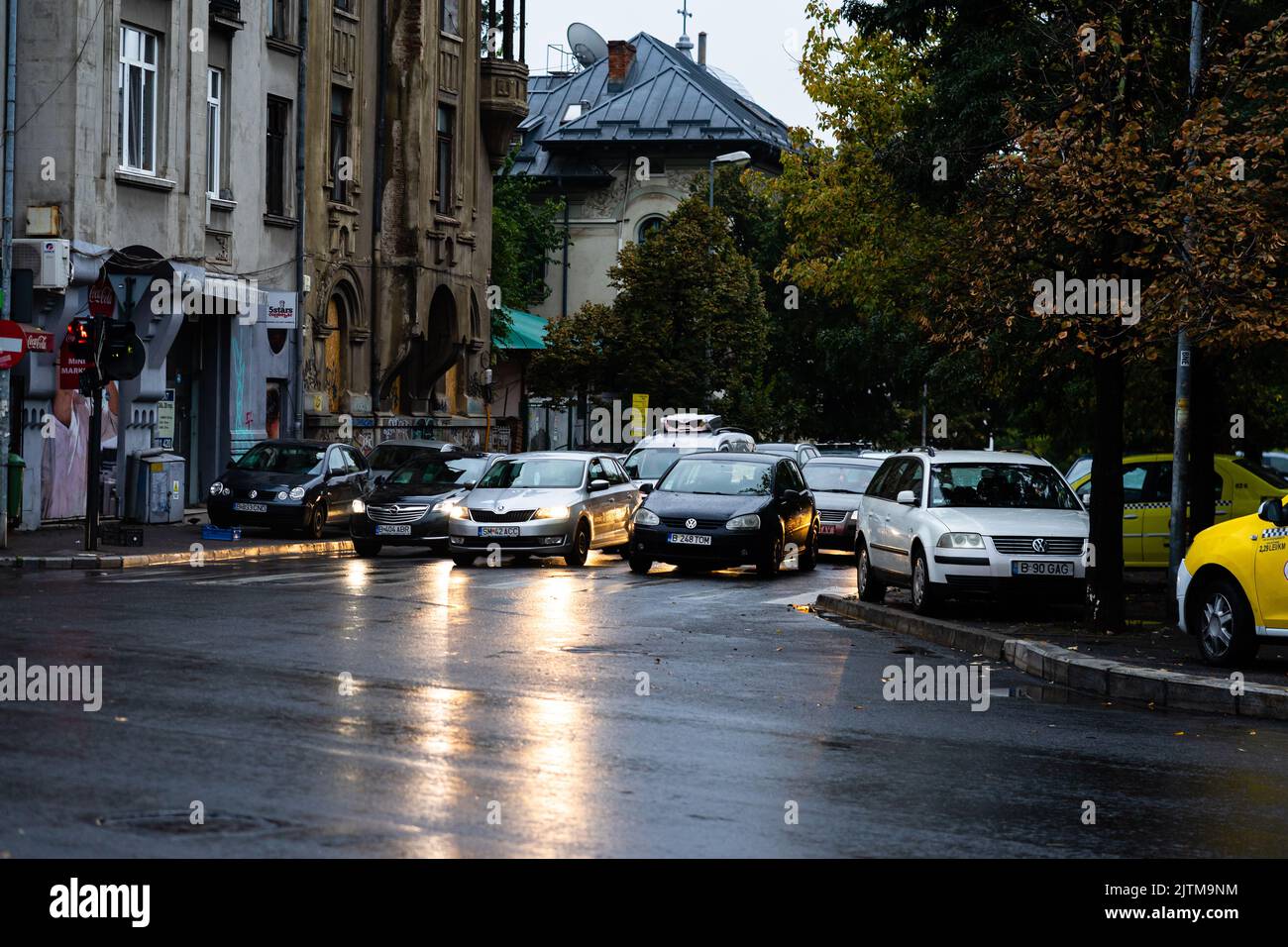 Car traffic, pollution, traffic jam in the morning and evening in the ...