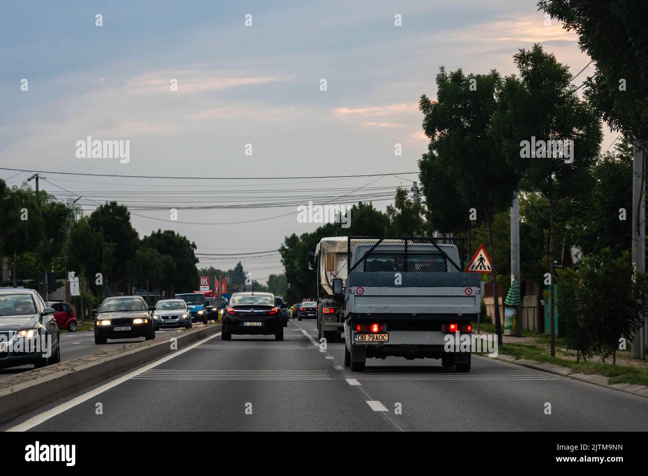 Car traffic, pollution, traffic jam in the morning and evening in the ...