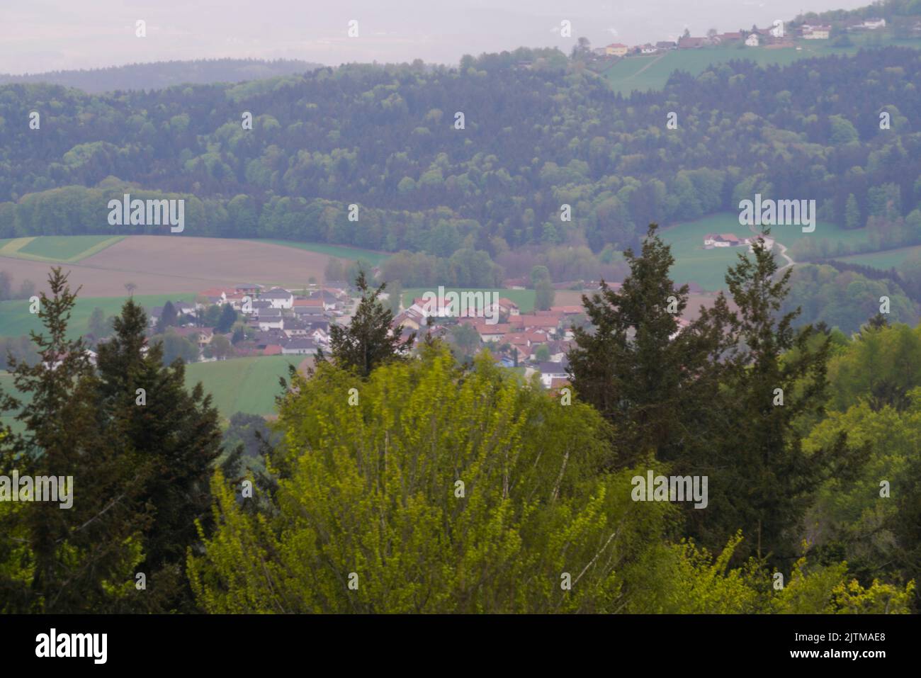Thunderstorm in the Bavarian Forest with dark clouds and bright sheet ...