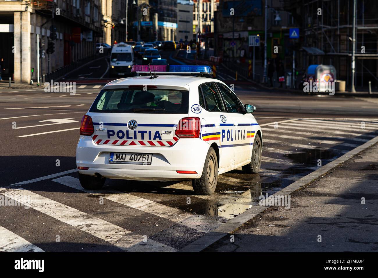 Romanian Police Car (Politia Rutiera) in Bucharest traffic, Romania ...