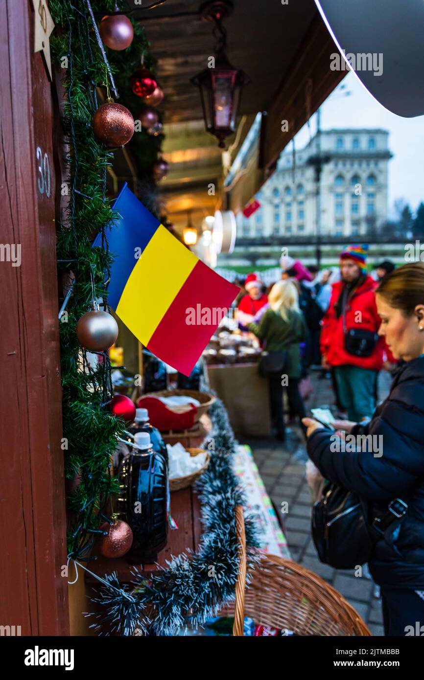 People at Bucharest Christmas Market in downtown Bucharest, Romania ...