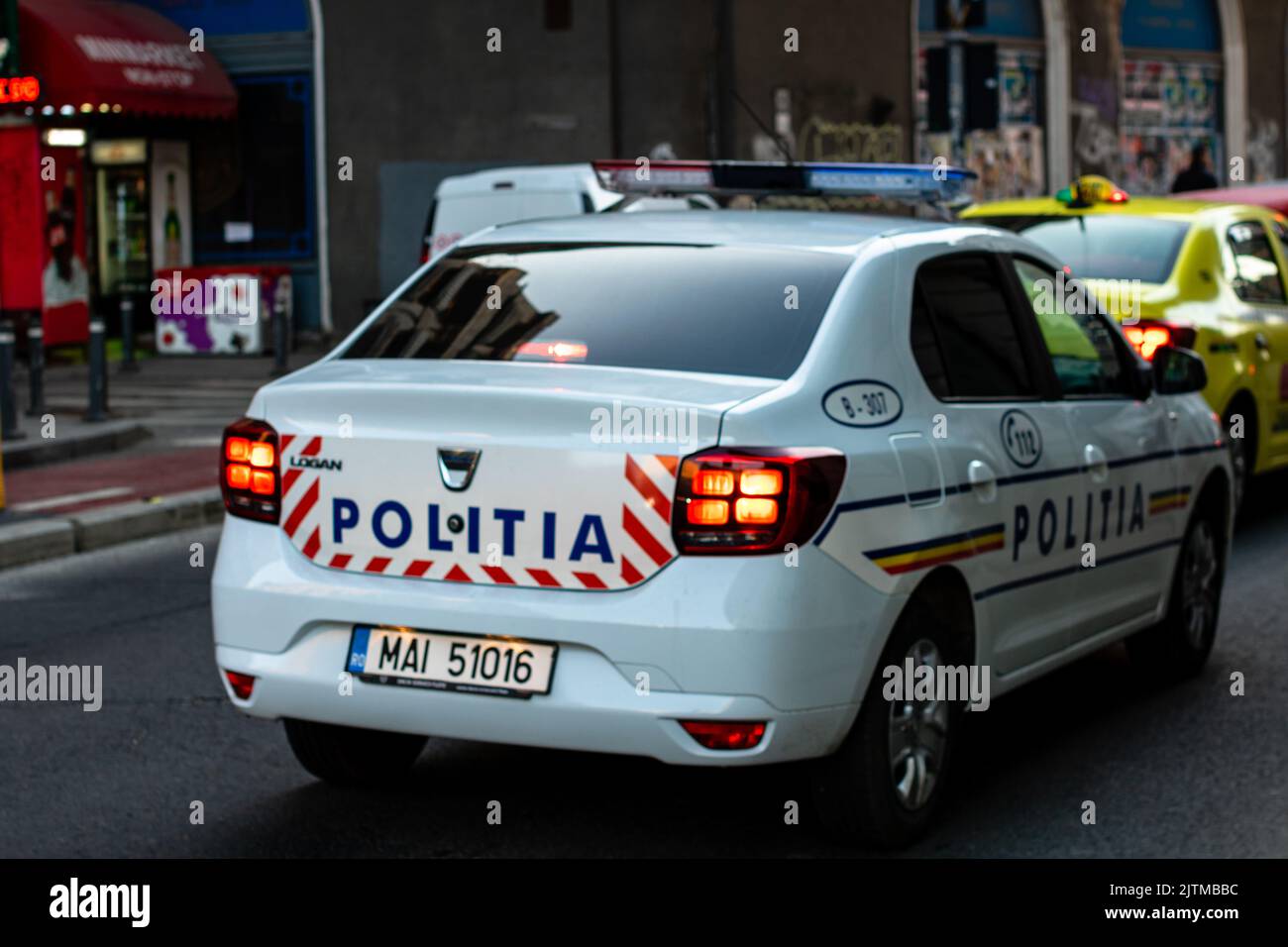 Romanian Police Car (Politia Rutiera) in Bucharest traffic, Romania ...