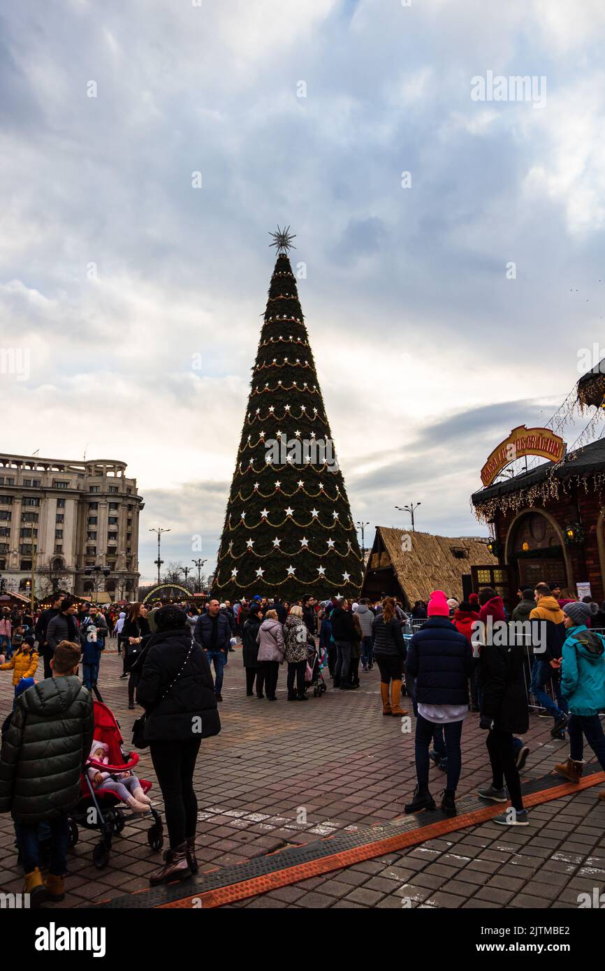 People at Bucharest Christmas Market in downtown Bucharest, Romania ...