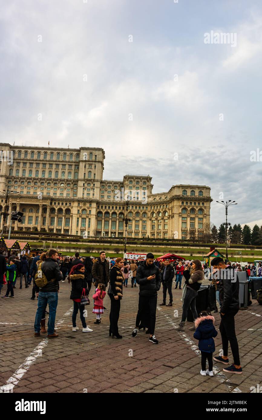 People at Bucharest Christmas Market in downtown Bucharest, Romania ...
