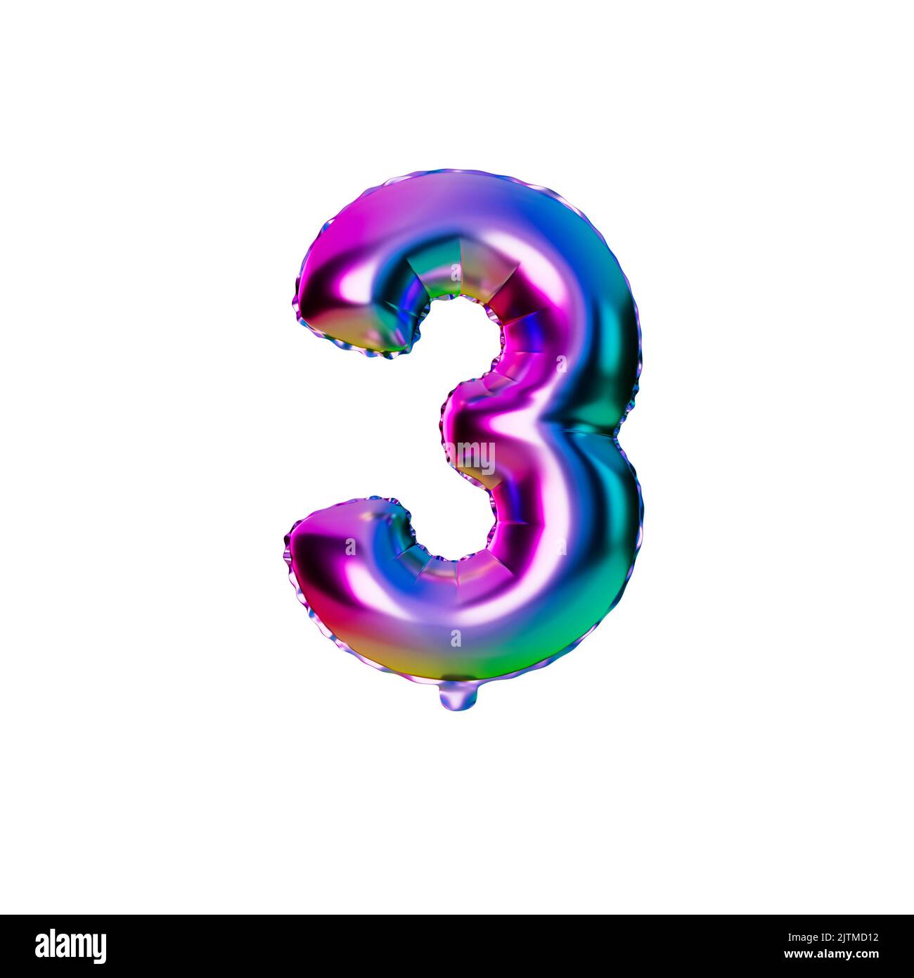 Number 3 iridescent foil helium balloon. 3D Rendering Stock Photo - Alamy