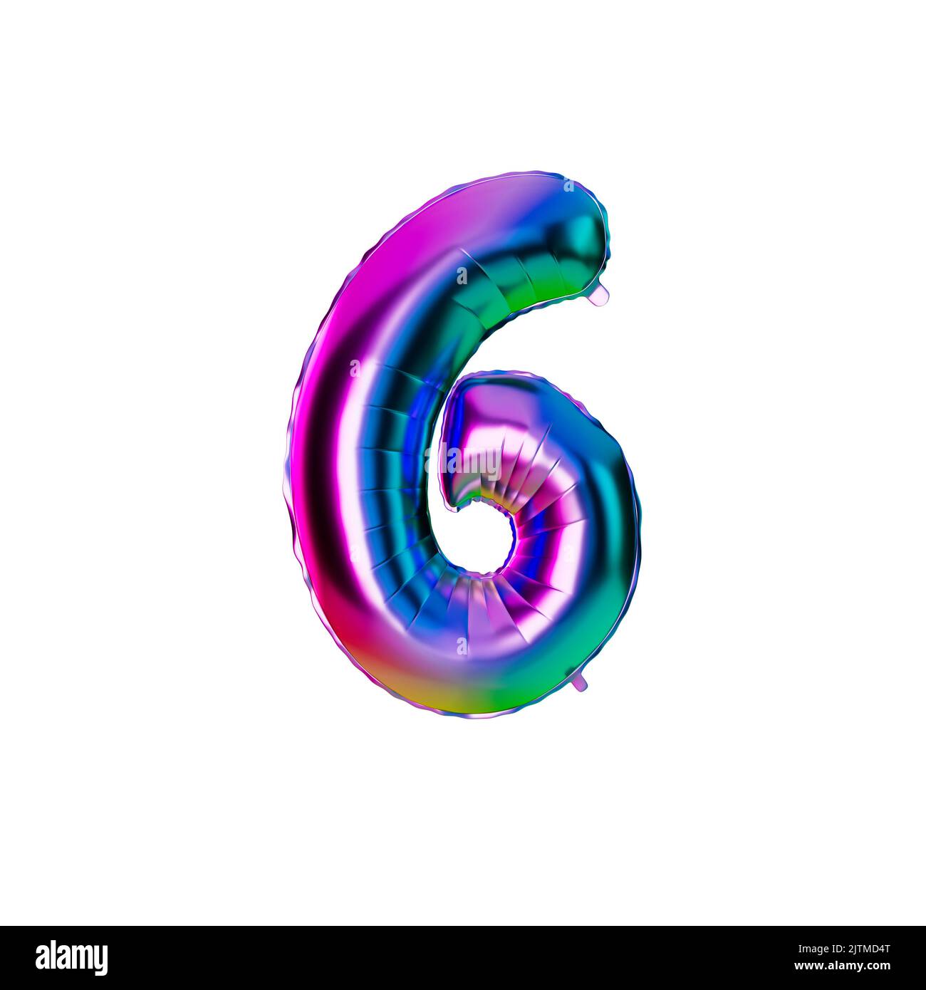 Number 6 iridescent foil helium balloon. 3D Rendering Stock Photo - Alamy