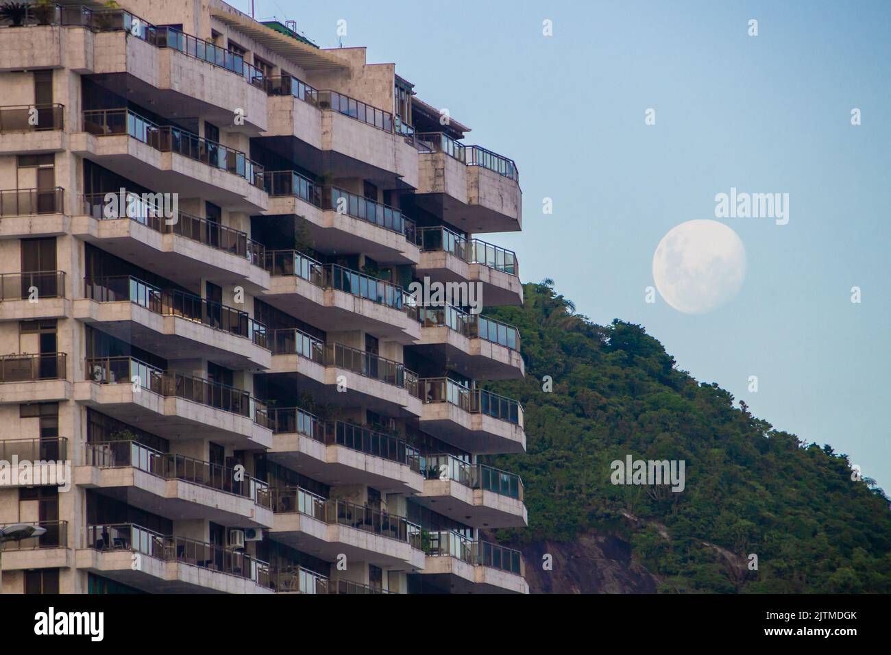 Sunrise of the super moon at Copacabana Beach in Rio de Janeiro Brazil ...