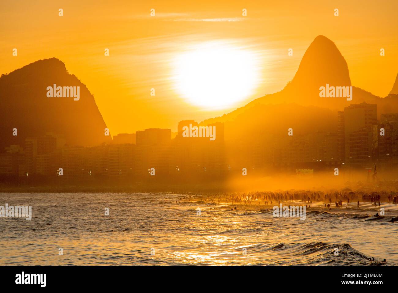sunset at leme beach in copacabana in Rio de Janeiro Brazil Stock Photo ...