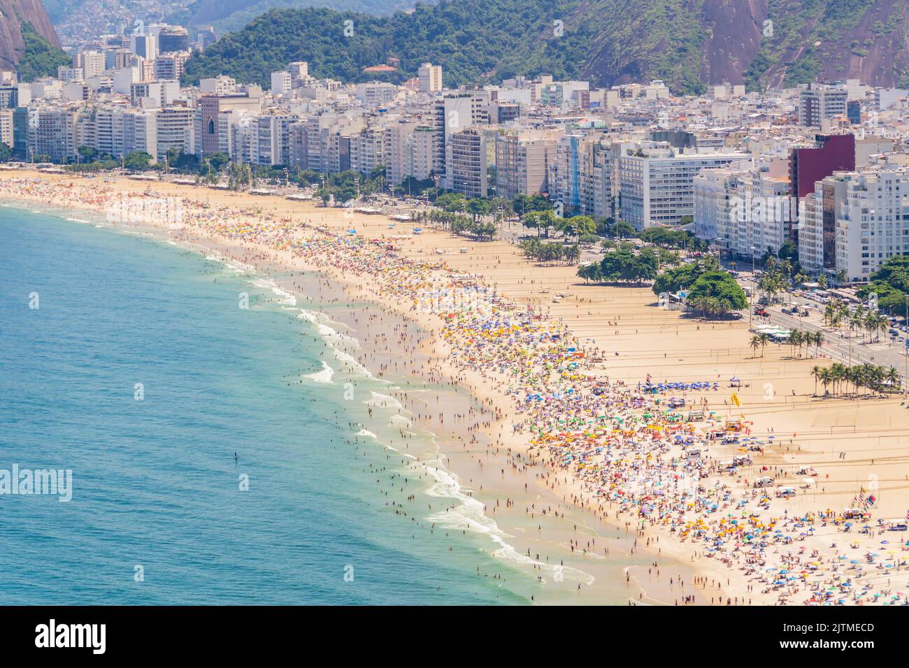 Copacabana beach full on a typical sunny Sunday in Rio de Janeiro ...