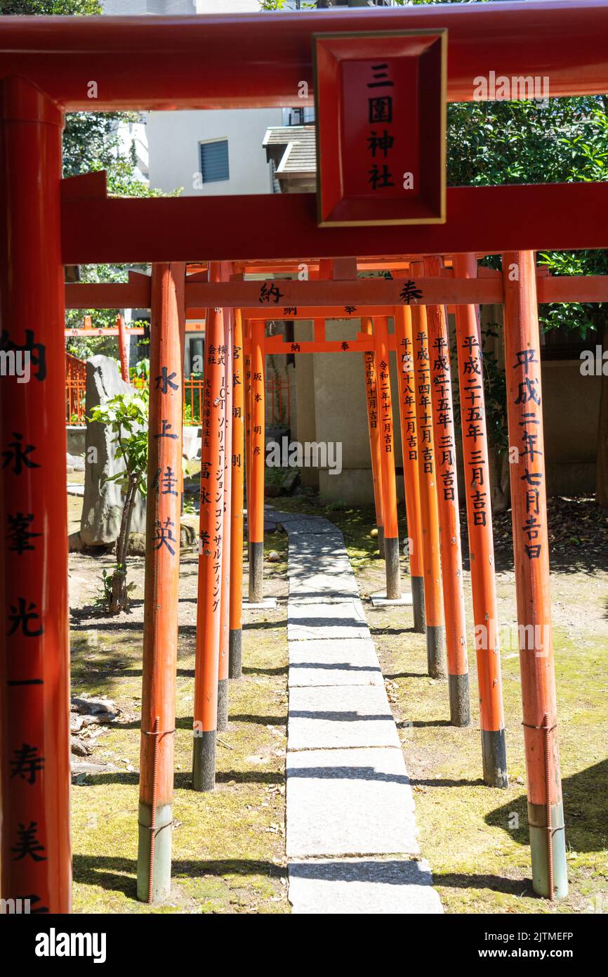 Torii gates at the eclectic Mimeguri-jinja Shrine, in Sumida City ...