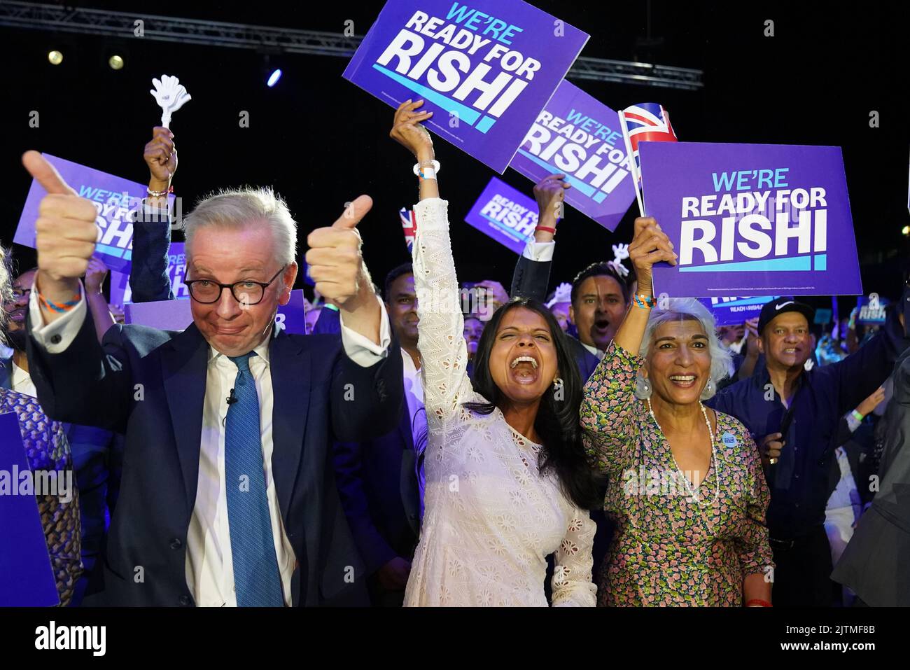 Michael Gove (left), Rishi Sunak's wife Akshata Murthy (centre) and ...