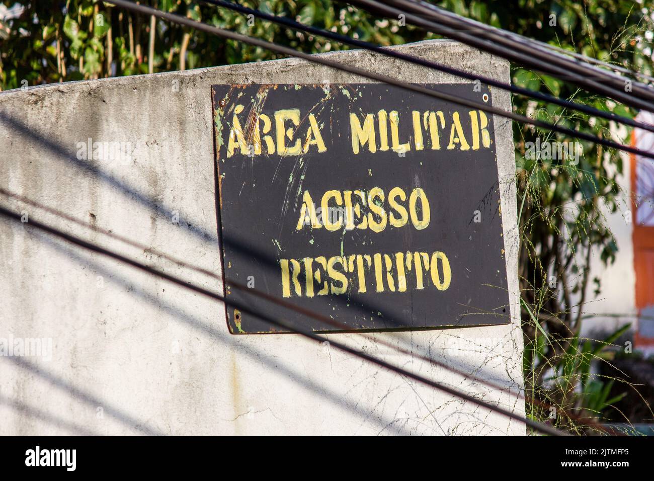 brazilian information boards with the words: military area restricted ...