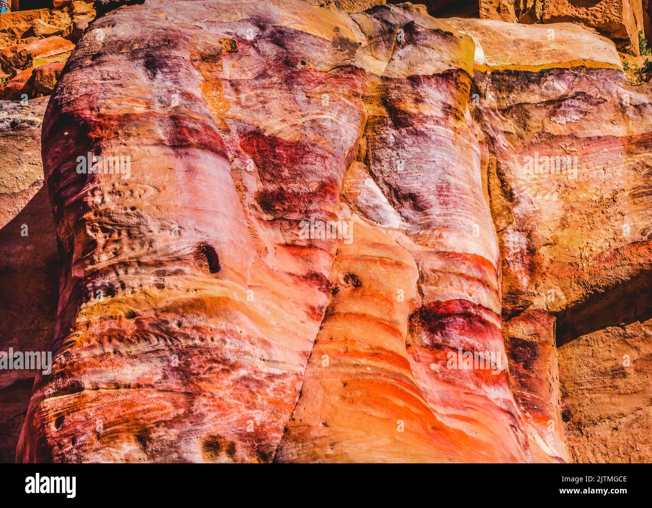 Red Yellow Rocks Patterns Near Royal Tombs Petra Jordan Built by ...