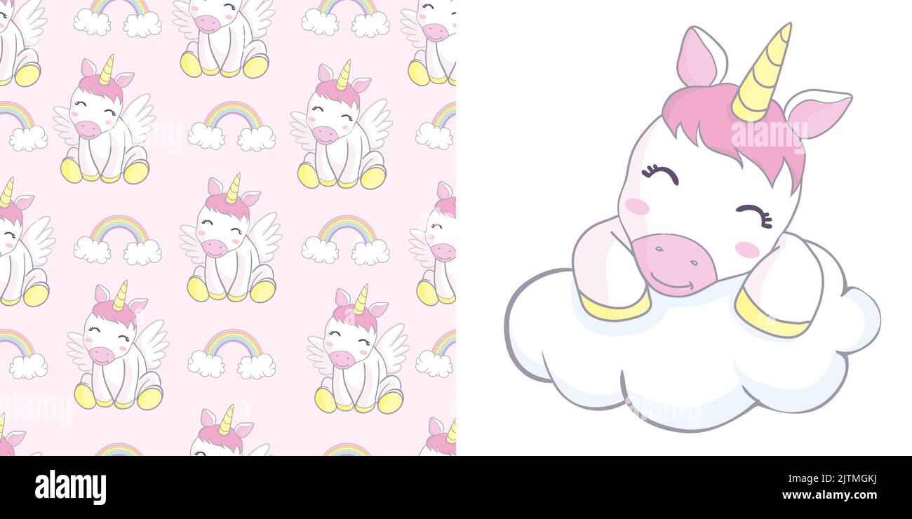 Unicorn collection. Vector illustration of cute cartoon Unicorn. Use ...