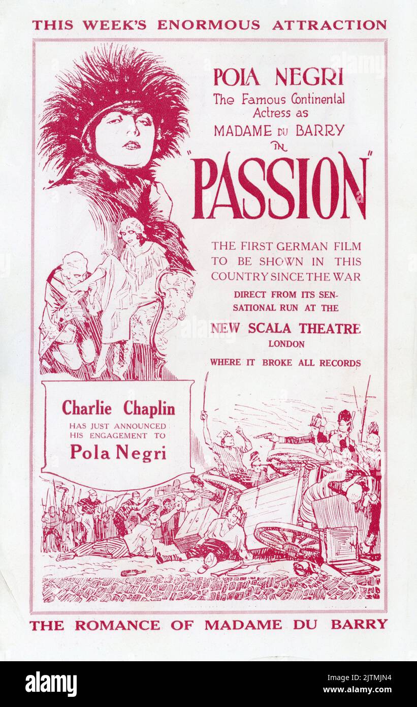 British Programme for POLA NEGRI (Charlie Chaplin's new fiancee) and ...