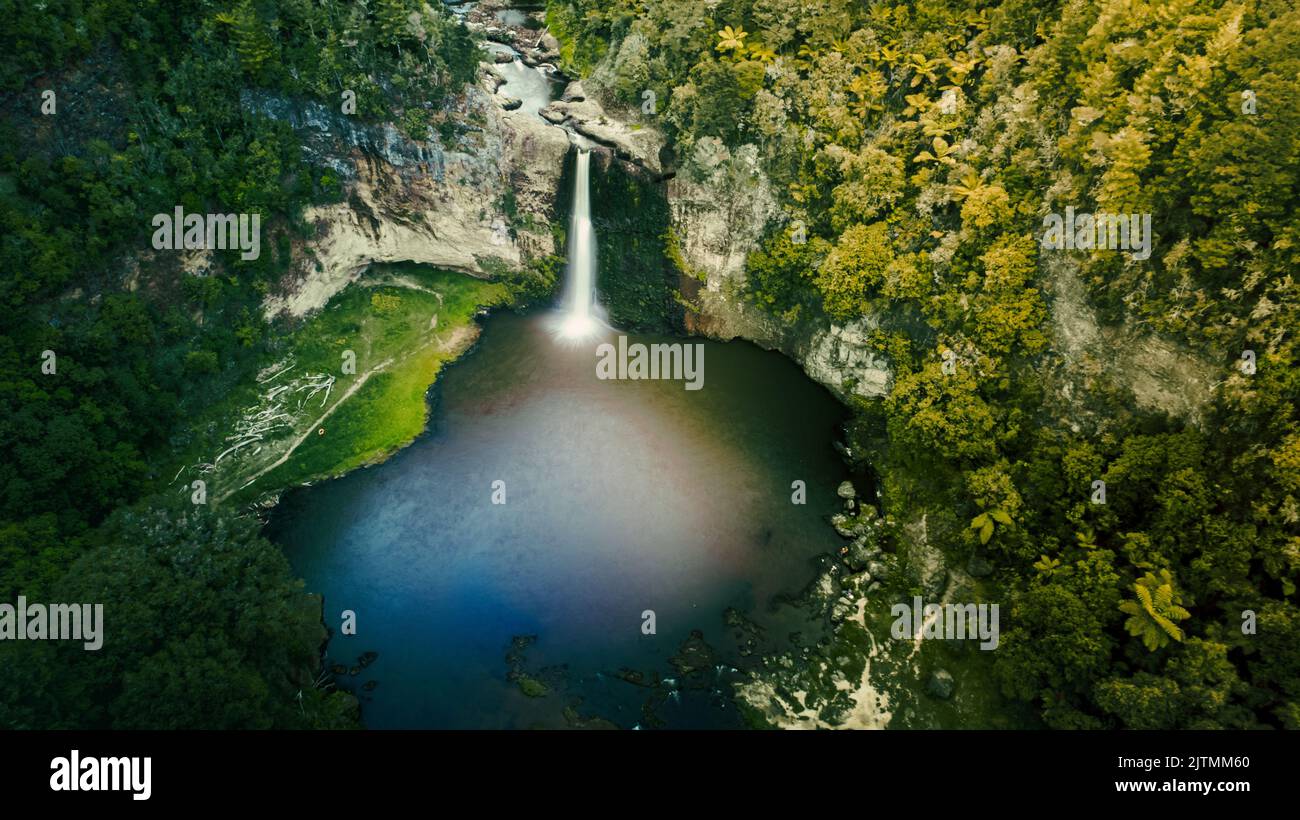 An aerial view of the Hunua Falls in Auckland, New Zealand Stock Photo ...