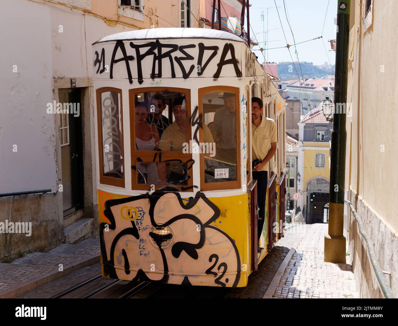Graffiti covered Tram aka Streetcar aka Trolley in the Baixa-Chiado ...