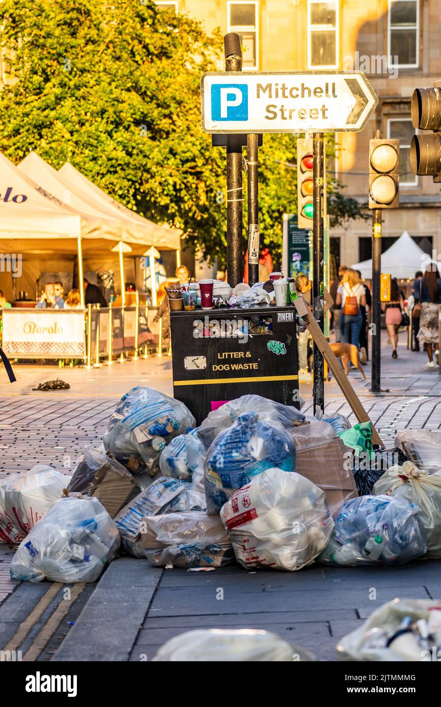 GLASGOW , SCOTLAND 31ST AUGUST 2022, RUBBISH PILES HIGH ACROSS GLASGOW ...