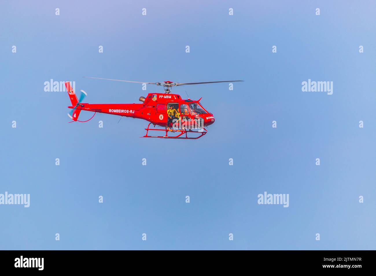 Red helicopter of the fire brigade in Rio de Janeiro, Brazil ...