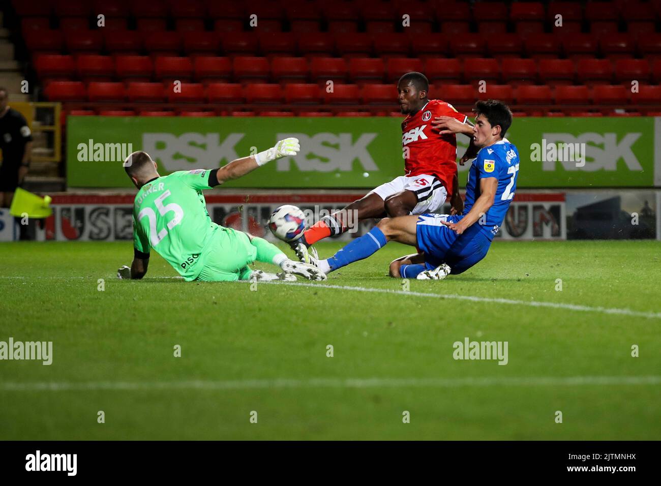 Daniel Kanu of Charlton Athletic shoots during the EFL Trophy match ...