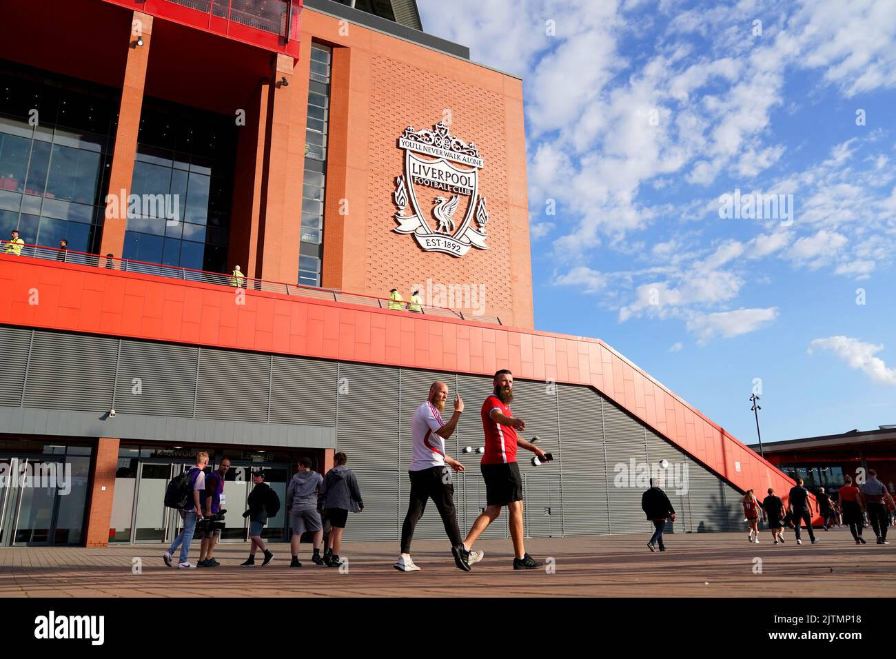 Fans arrive ahead of the Premier League match at Anfield, Liverpool ...